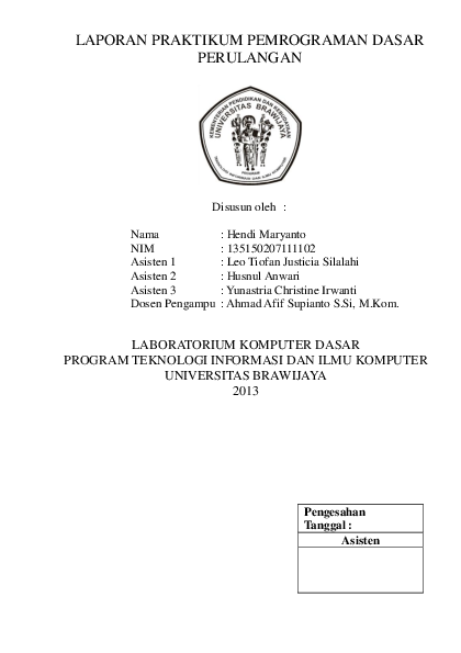 (PDF) Laporan Praktikum Pemrograman Dasar Bab 3