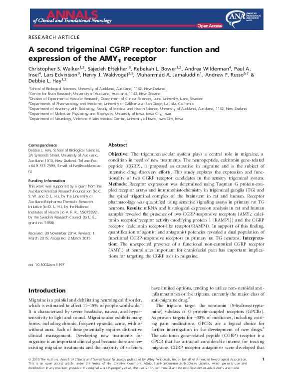 (PDF) A second trigeminal CGRP receptor: function and expression of the ...