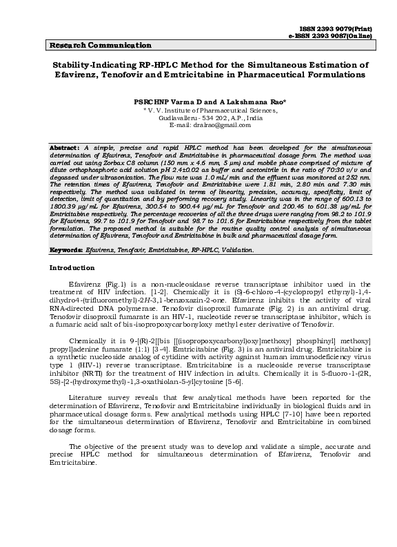 (PDF) Stability-Indicating RP-HPLC Method for the Simultaneous Estimation of Efavirenz ...