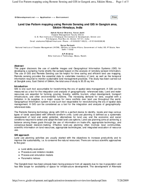 (PDF) Land Use Pattern mapping using Remote Sensing and GIS in Gangtok area, Sikkim Himalaya, India