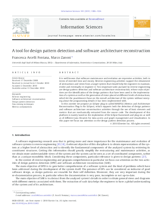 Pdf A Tool For Design Pattern Detection And Software Architecture Reconstruction