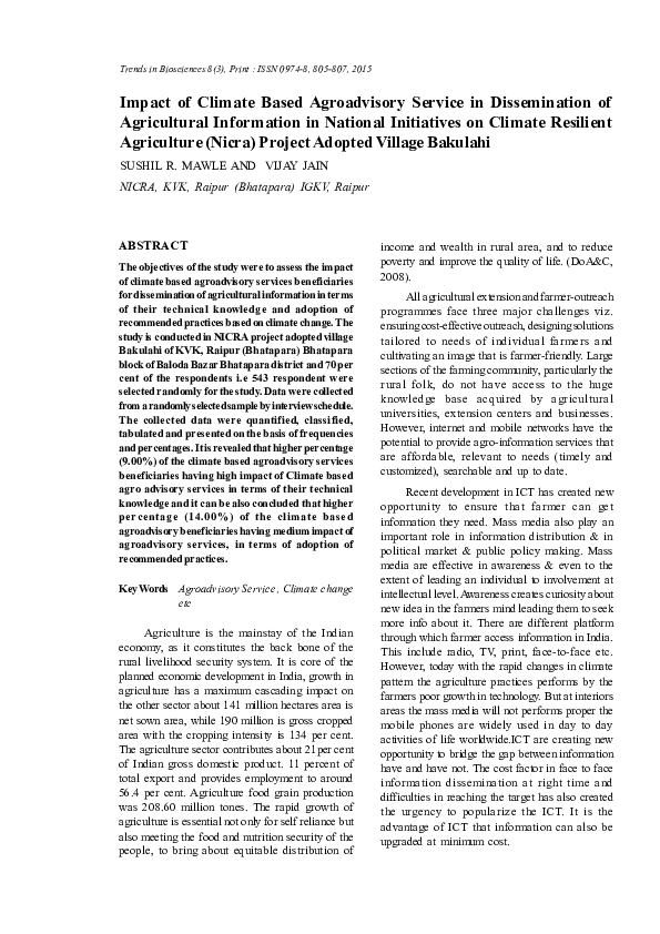 (PDF) Impact of Climate Based Agroadvisory Service in Dissemination of ...