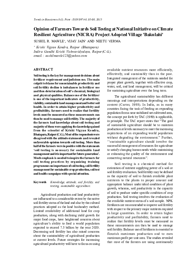 Opinion of Farmers Towards Soil Testing at National Initiative on ...