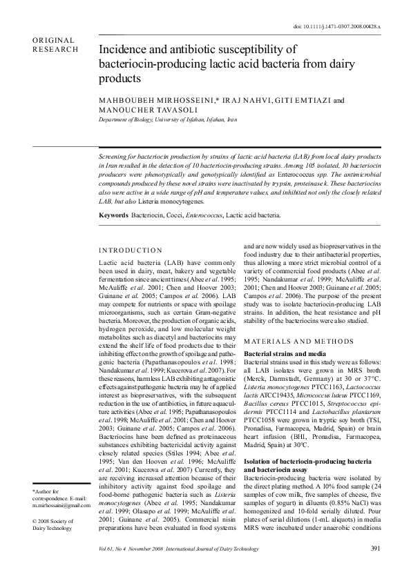 Pdf Incidence And Antibiotic Susceptibility Of Bacteriocin Producing Lactic Acid Bacteria From