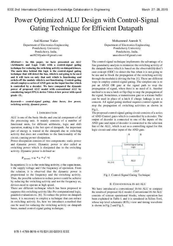 (PDF) Power Optimized ALU Design with Control-Signal Gating Technique ...