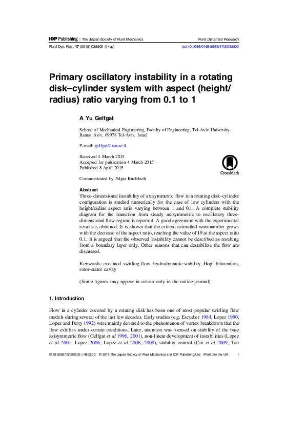 (PDF) Primary oscillatory instability in a rotating disk-cylinder ...