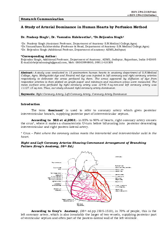 (PDF) A Study of Arterial Dominance in Human Hearts by Perfusion Method