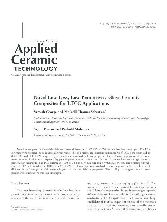 (PDF) Novel Low Loss, Low Permittivity Glass–Ceramic Composites for ...