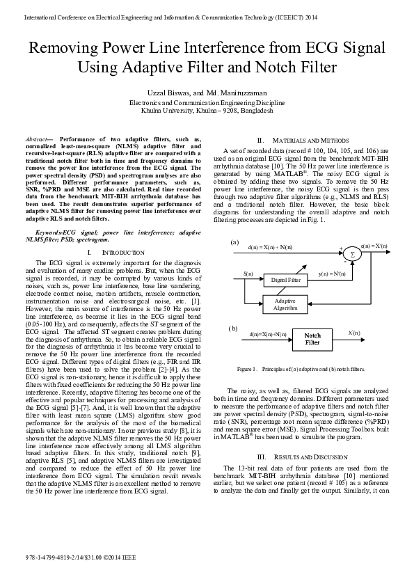 Removing Power Line Interference From Ecg Signal Using Adaptive Filter