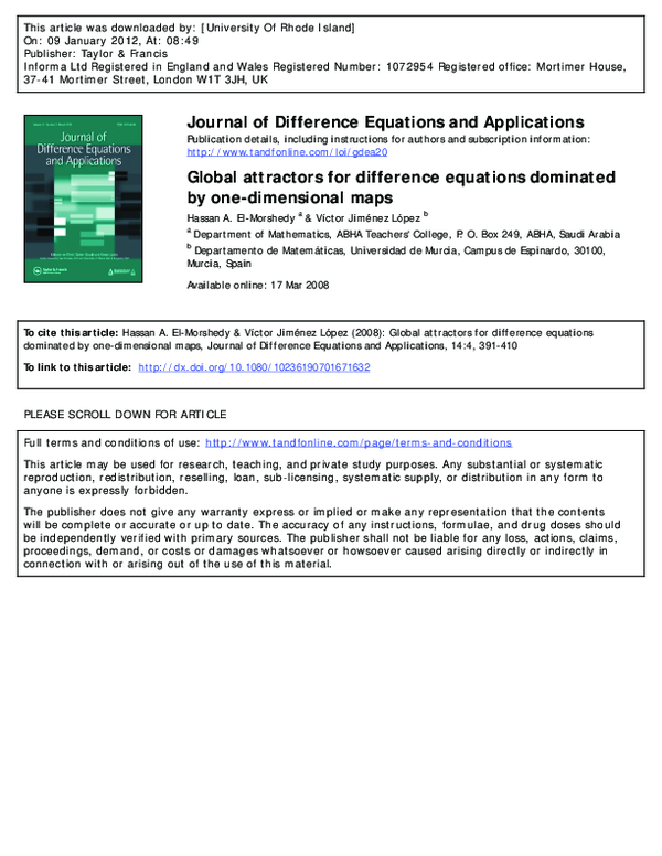(PDF) Global attractors for difference equations dominated by one ...