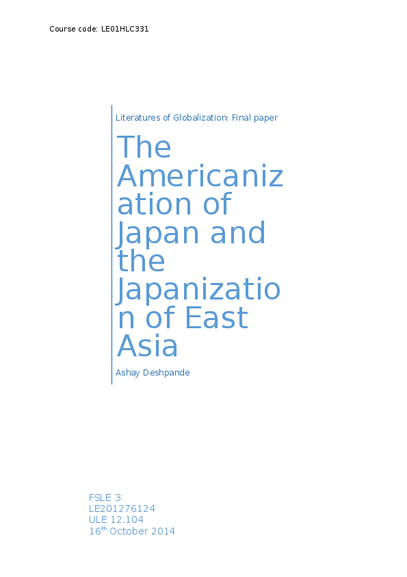 (DOC) The Americanization of Japan and the Japanization of East Asia