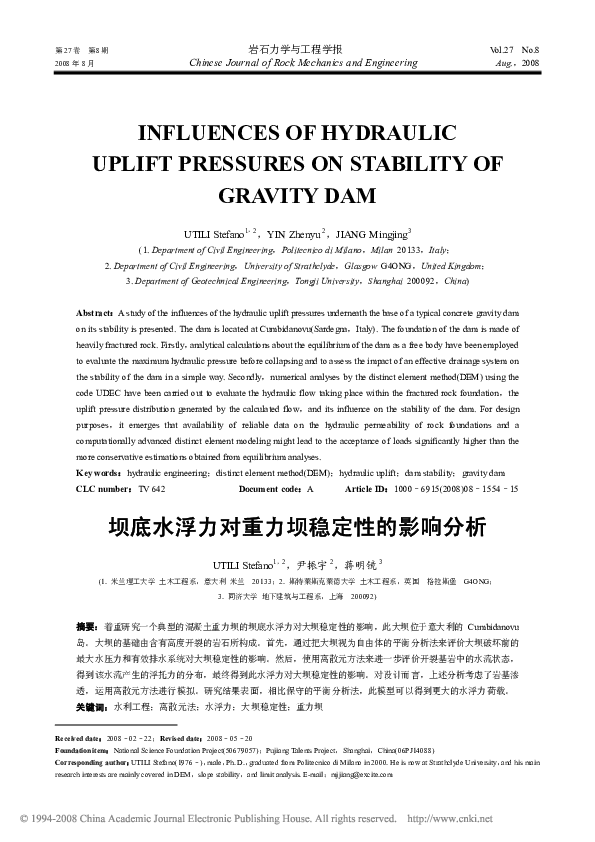 (PDF) INFLUENCES OF HYDRAULIC UPLIFT PRESSURES ON STABILITY OF GRAVITY DAM
