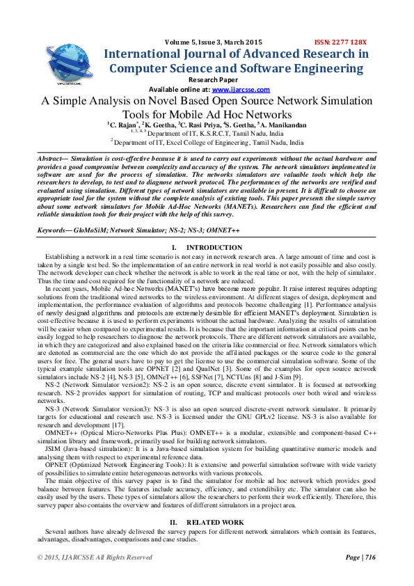 A Simple Analysis On Novel Based Open Source Network Simulation Tools