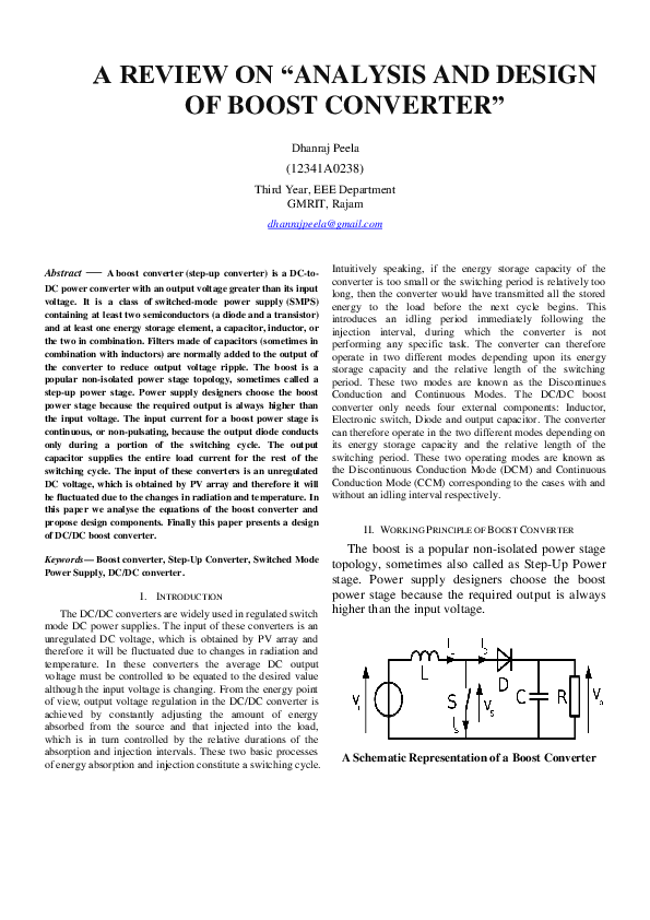 (PDF) Review on Design of Boost converter
