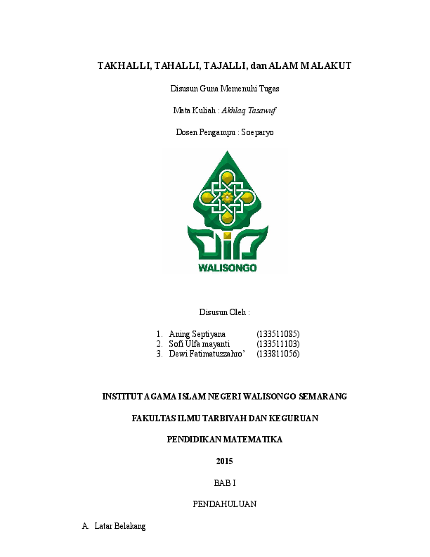 (DOC) Takhalli, Tahalli, Tajalli dan Alam Malakut