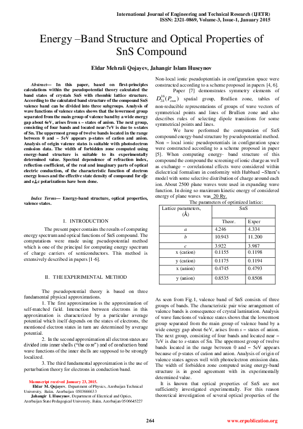 (PDF) Energy –Band Structure and Optical Properties of SnS Compound