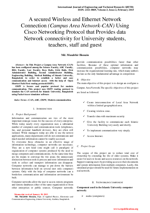 (PDF) A secured Wireless and Ethernet Network Connection (Campus Area ...