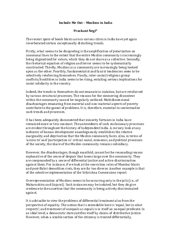 (PDF) Include Me Out: Muslims in India