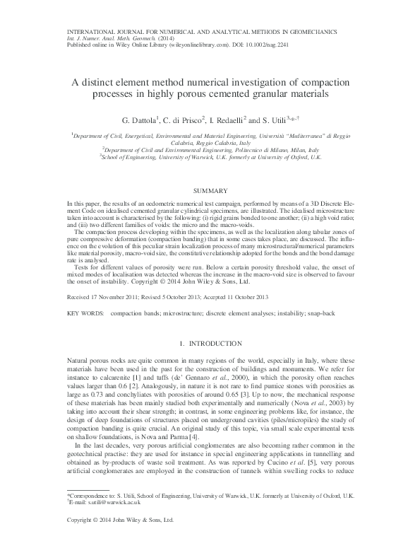 Pdf A Distinct Element Method Numerical Investigation Of Compaction Processes In Highly Porous
