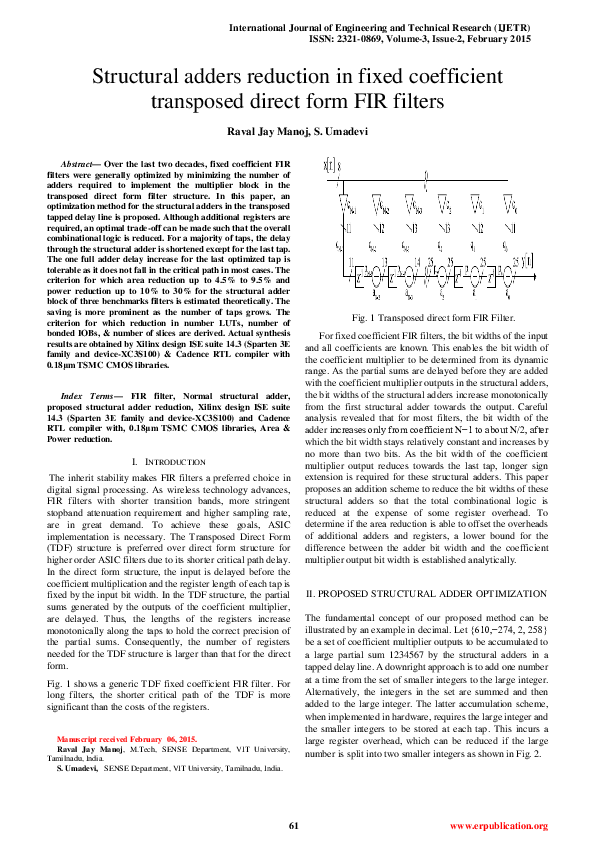 (PDF) Structural adders reduction in fixed coefficient transposed ...