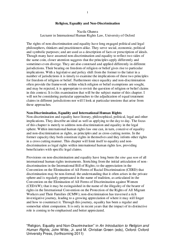 (PDF) Religion, Equality and Non-Discrimination