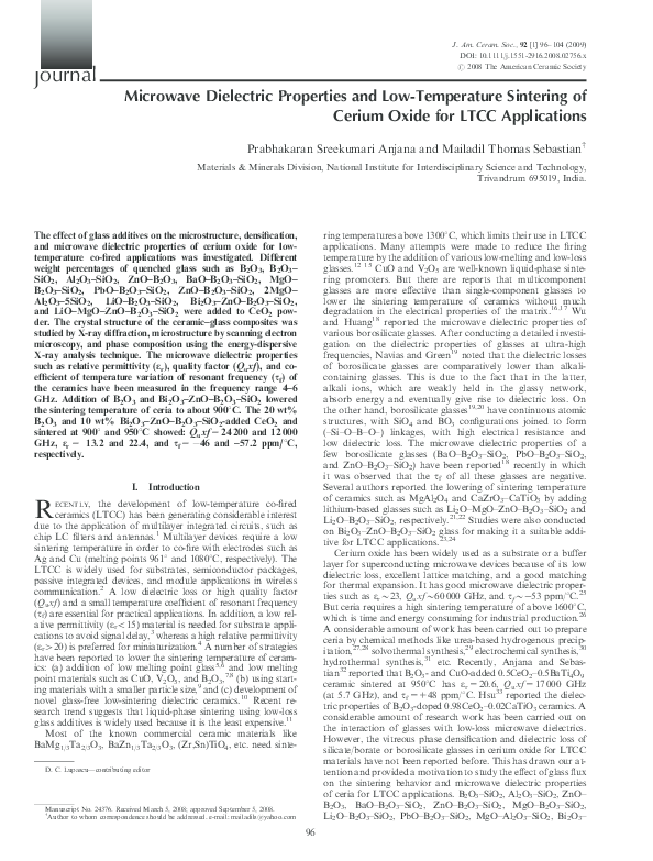 Pdf Microwave Dielectric Properties And Low Temperature Sintering Of