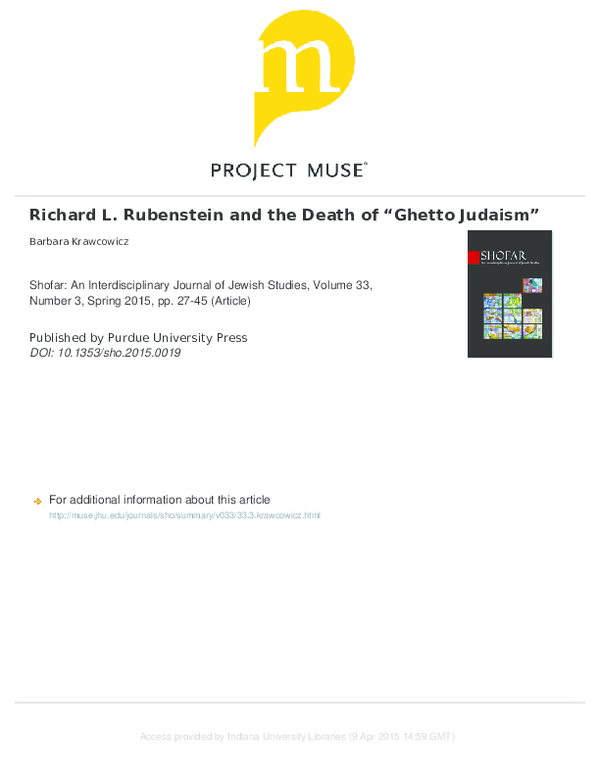 (PDF) Richard L. Rubenstein and the Death of "Ghetto Judaism"