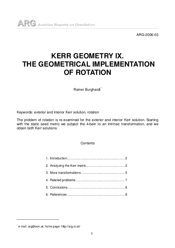 (PDF) Kerr geometry IX. The geometrical implementation of rotation