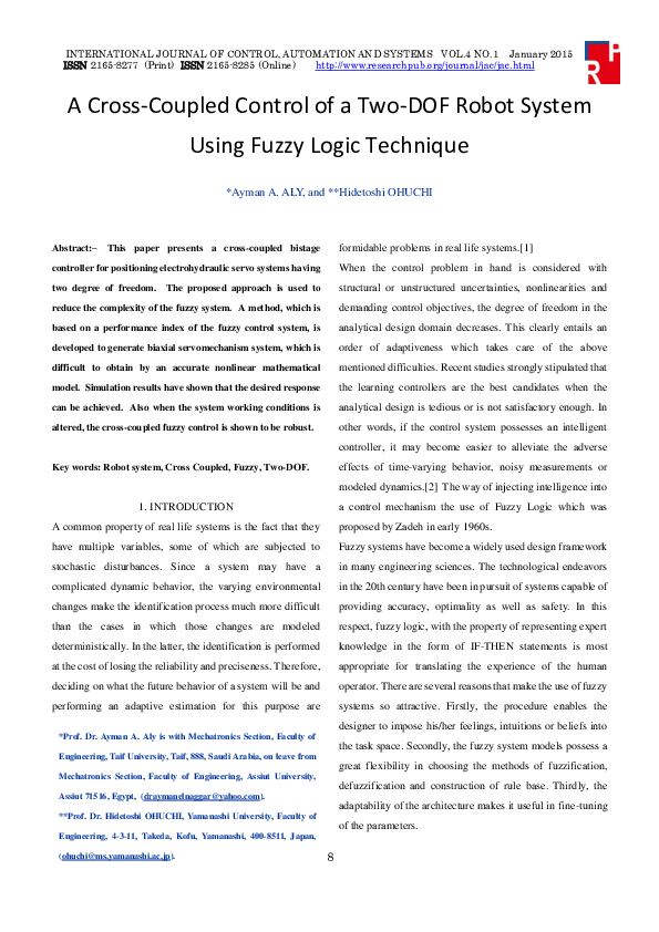 Pdf A Cross Coupled Control Of A Two Dof Robot System Using Fuzzy Logic Technique