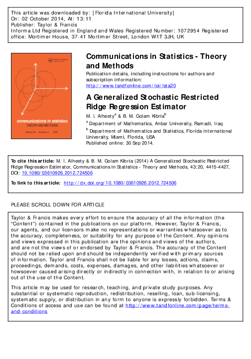 Pdf A Generalized Stochastic Restricted Ridge Regression Estimator