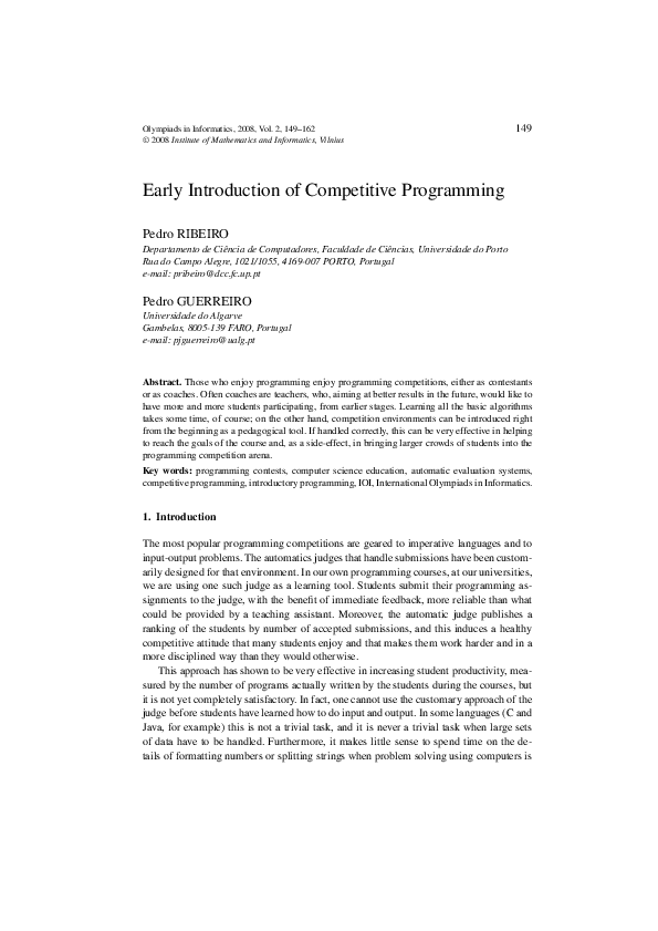 (PDF) Early introduction of competitive programming (PDF) Early introduction of competitive programming