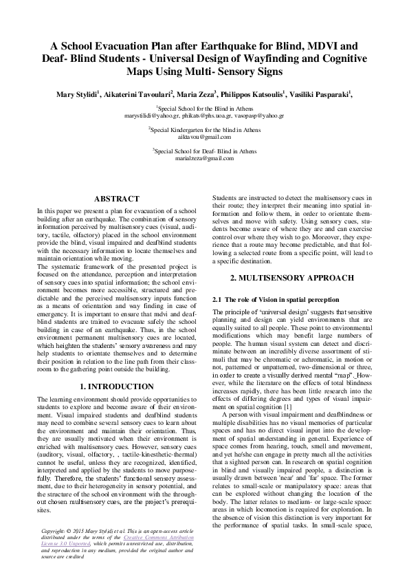 (PDF) A School Evacuation Plan after Earthquake for Blind, MDVI and Deaf- Blind Students ...