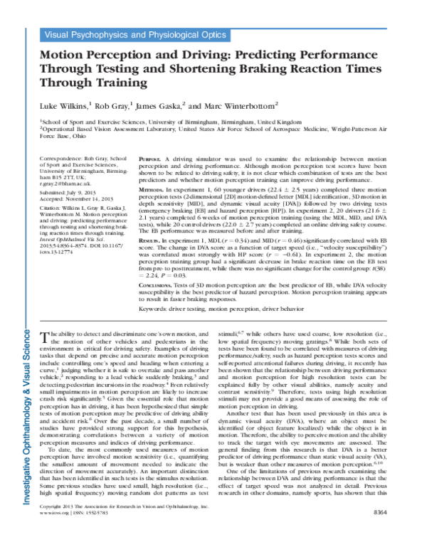 (PDF) Motion Perception & Driving: Predicting Performance through ...