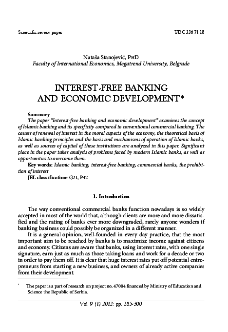 (PDF) INTEREST-FREE BANKiNG AND ECONOMIC DEVELOPMENT