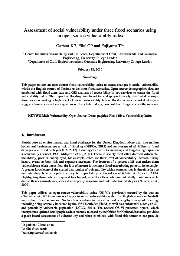 Pdf Assessment Of Social Vulnerability Under Three Flood Scenarios Using An Open Source