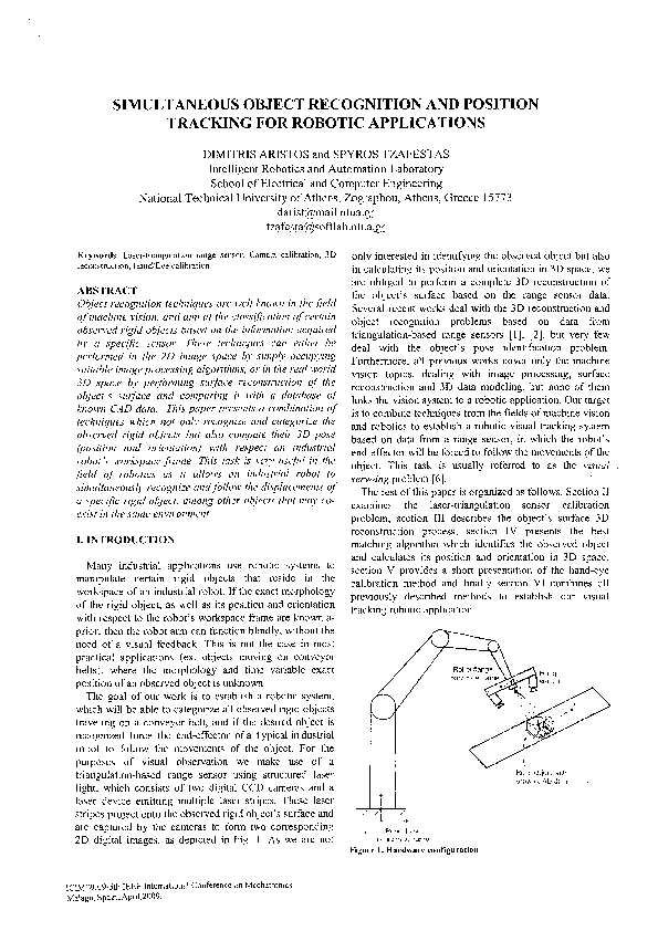 (PDF) Simultaneous object recognition and position tracking for robotic applications