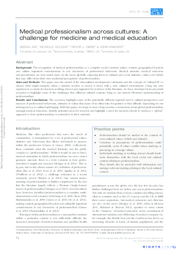 (PDF) Medical professionalism across cultures: A challenge for medicine ...