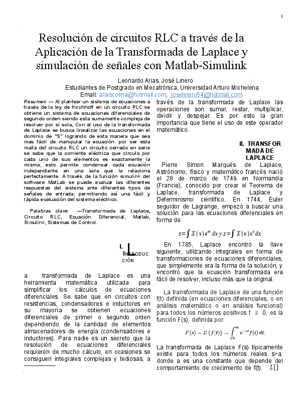 (DOC) Resolución de circuitos RLC a través de la Aplicación de la ...