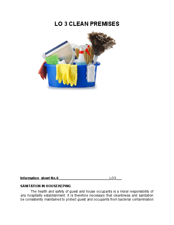 (DOC) HOUSEKEEPING NC II - CLEAN PREMISES