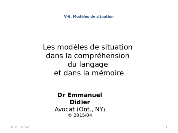 Les modèles de situation dans la compréhension du langage / Situation ...