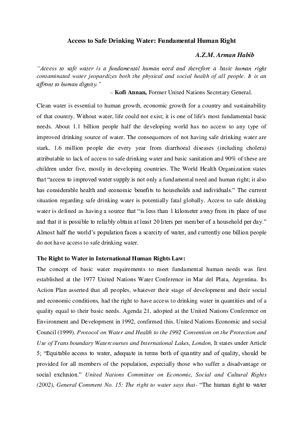 (PDF) Access to Safe Drinking Water: Fundamental Human Right