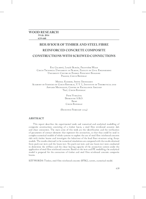 Pdf Behaviour Of Timber Steel Fibre Reinforced Concrete Composite Constructions With Screwed