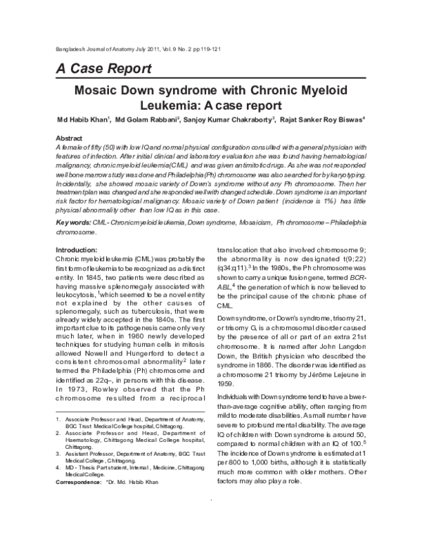 Mosaic Down SYndrome with Chronic Myeloid Leukemia: A case Report