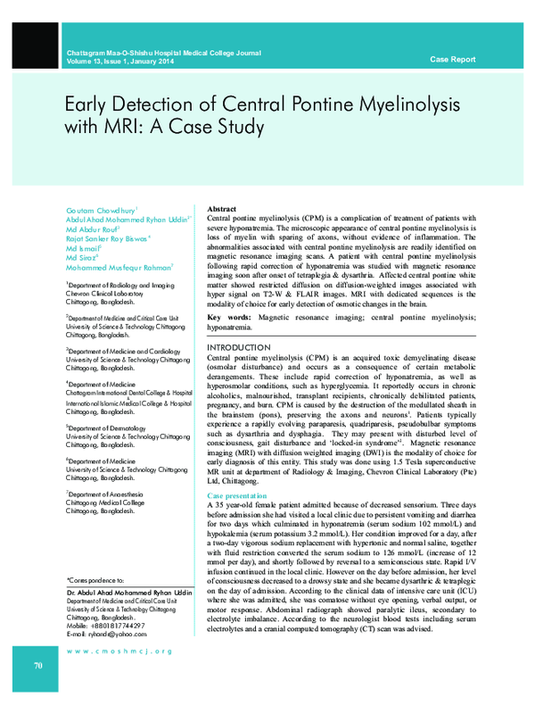 Early Detection of Central Pontine Myelinolysis with MRI: A Case Study