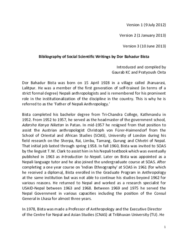 (PDF) Bibliography of Social Scientific Writings by Dor Bahadur Bista