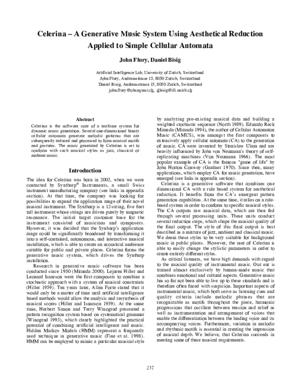 Pdf Celerina A Generative Music System Using Aesthetical Reduction