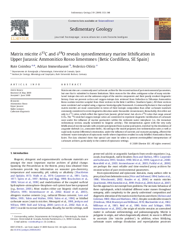 (PDF) Matrix micrite δ13C and δ18O reveals synsedimentary marine ...