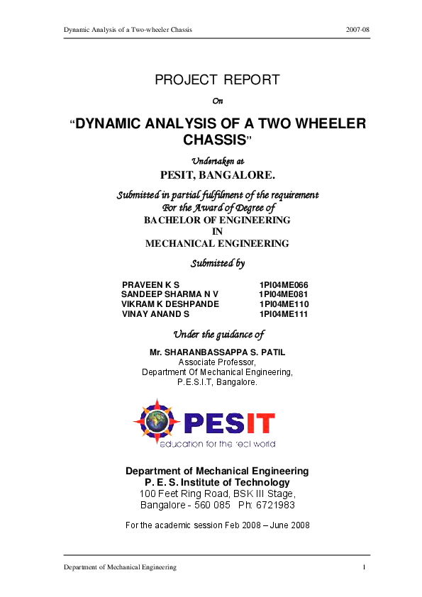 (PDF) Dynamic analysis of two wheeler chassis