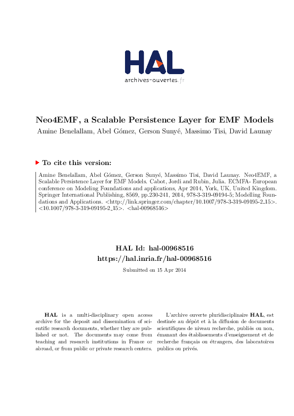 (PDF) Neo4EMF, a Scalable Persistence Layer for EMF Models Neo4EMF, a Scalable Persistence Layer ...