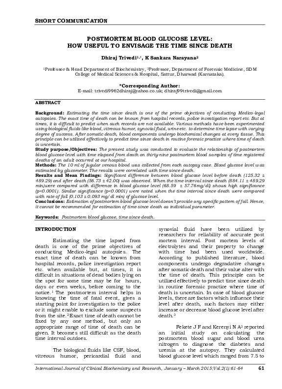 (PDF) POSTMORTEM BLOOD GLUCOSE LEVEL: HOW USEFUL TO ENVISAGE THE TIME ...